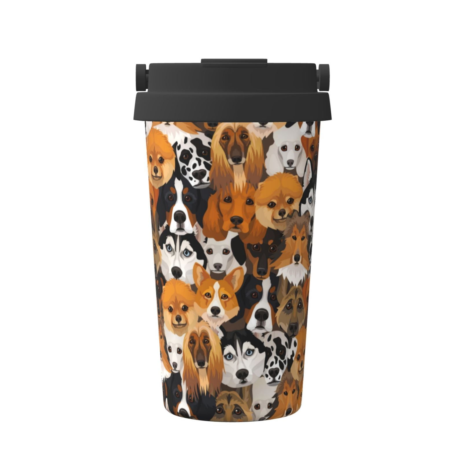 Balery Dogs Different Breeds Pattern Insulated Coffee Travel Mug ...
