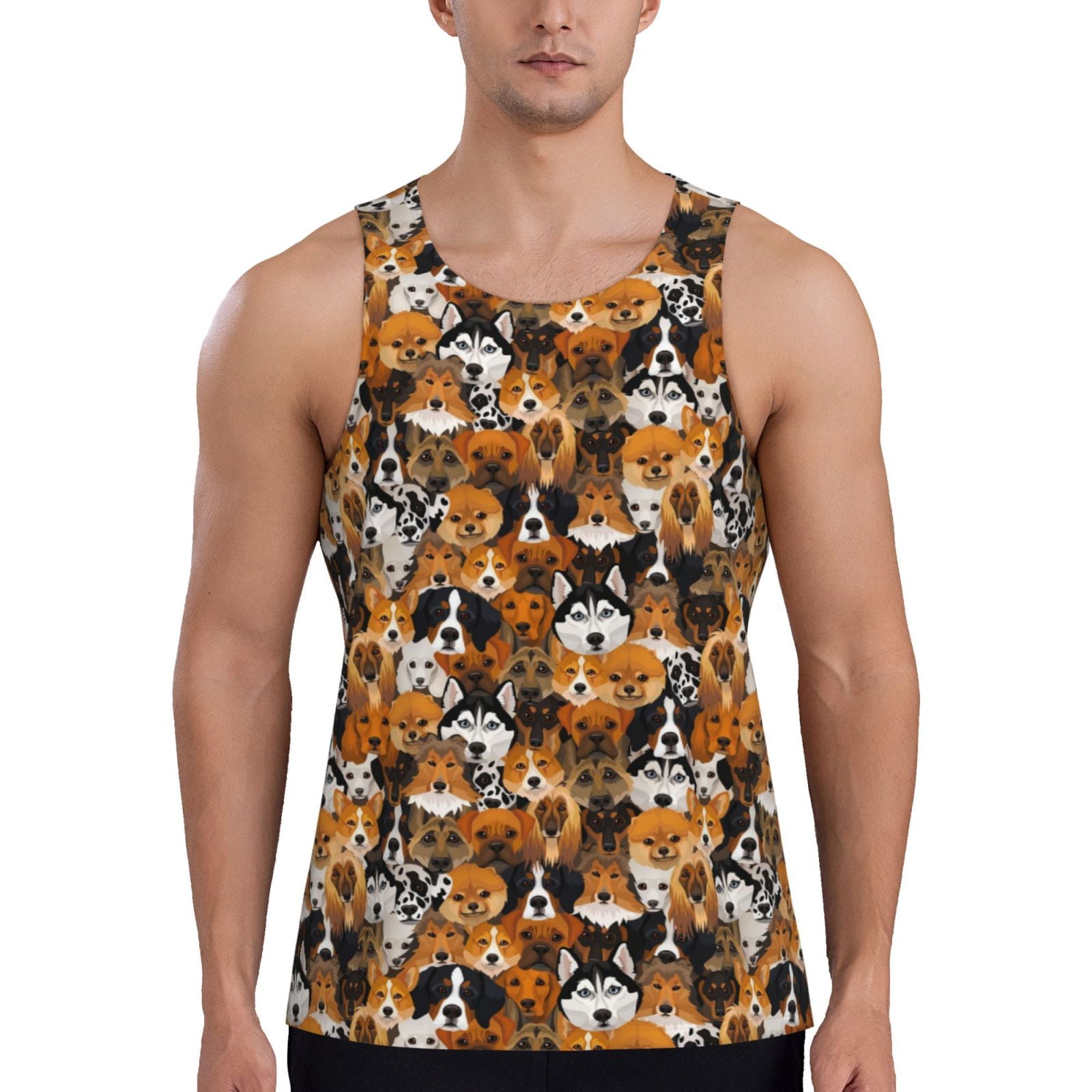 Balery Dogs Different Breeds Pattern Men's Workout Tank Top Gym Muscle ...
