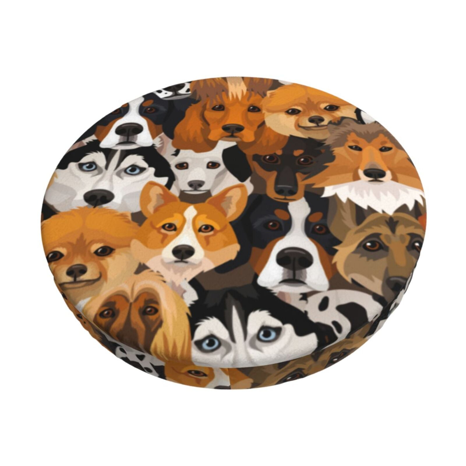 Balery Dogs Different Breeds Velvet Round Bar Chair Cushion Cover ...