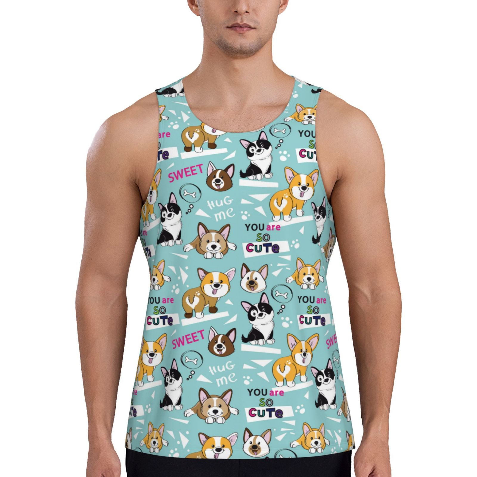Balery Dogs Pattern Men's Workout Tank Top Gym Muscle Tee Fitness ...