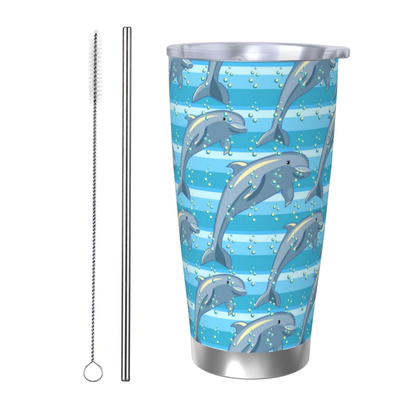 Balery Dolphin Pattern 20oz Insulated Car Cup with Dual Drink Lids ...