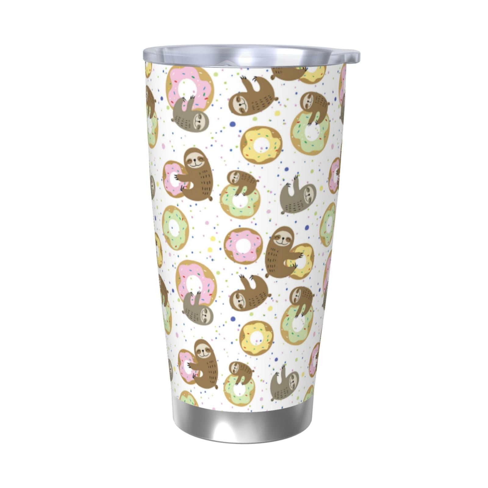 Balery Donut Sloth Pattern 20oz Insulated Car Cup with Dual Drink Lids ...