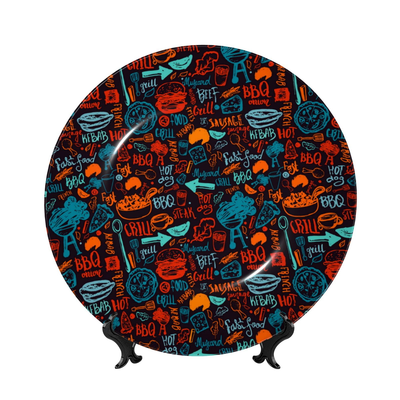 Balery Doodle Barbeque Print Bone China Decorative Plate Ceramic Dinner ...