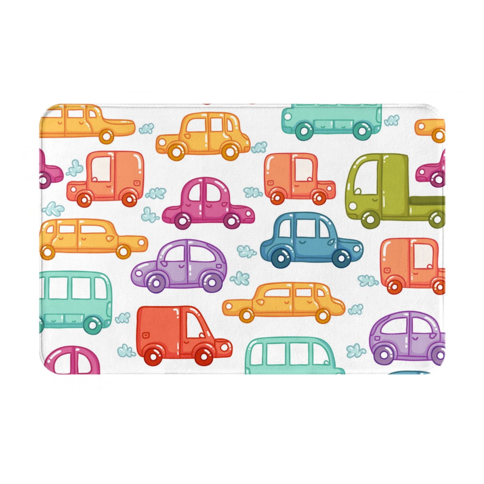 Balery Doodle Cars Doormat, Durable Flannel Fabric, Waterproof Stain ...