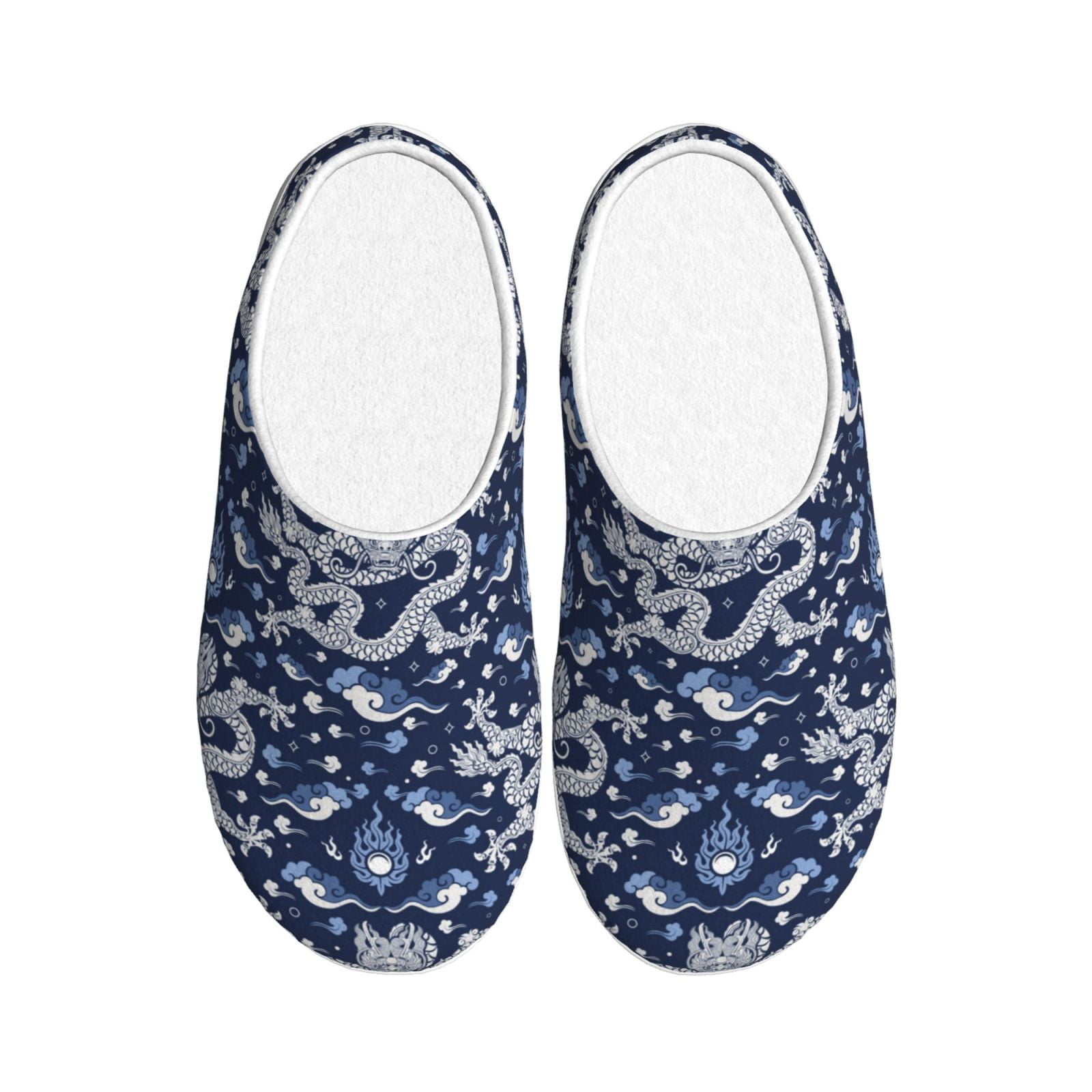 Balery Dragon Pattern Women's Fuzzy Memory Foam Slippers Fluffy Winter ...