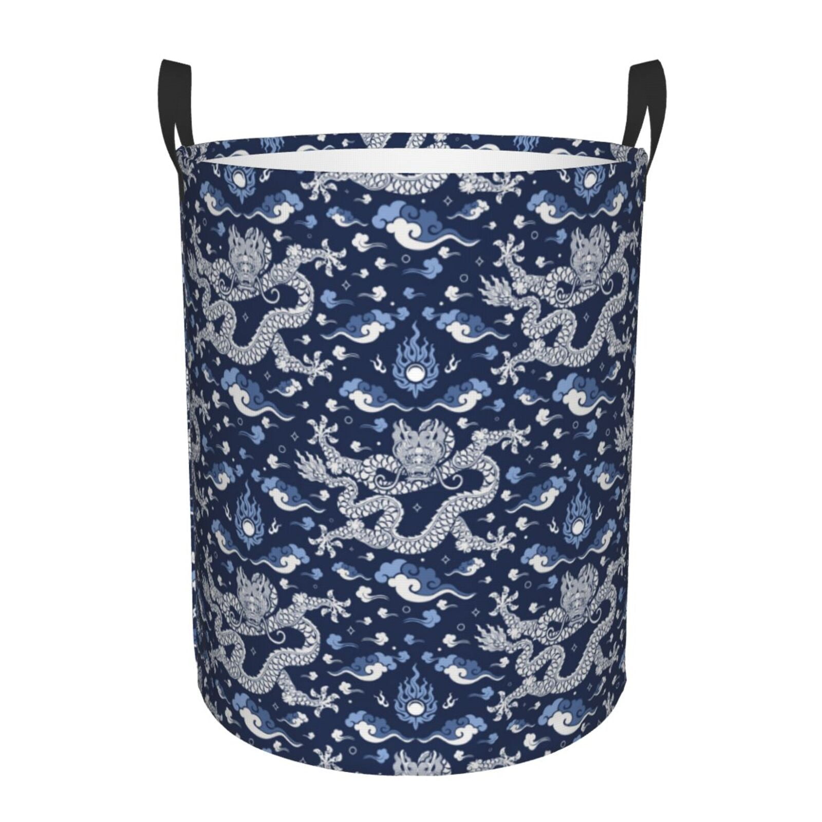 Balery Dragon Round Laundry Basket with Handles Waterproof Freestanding ...