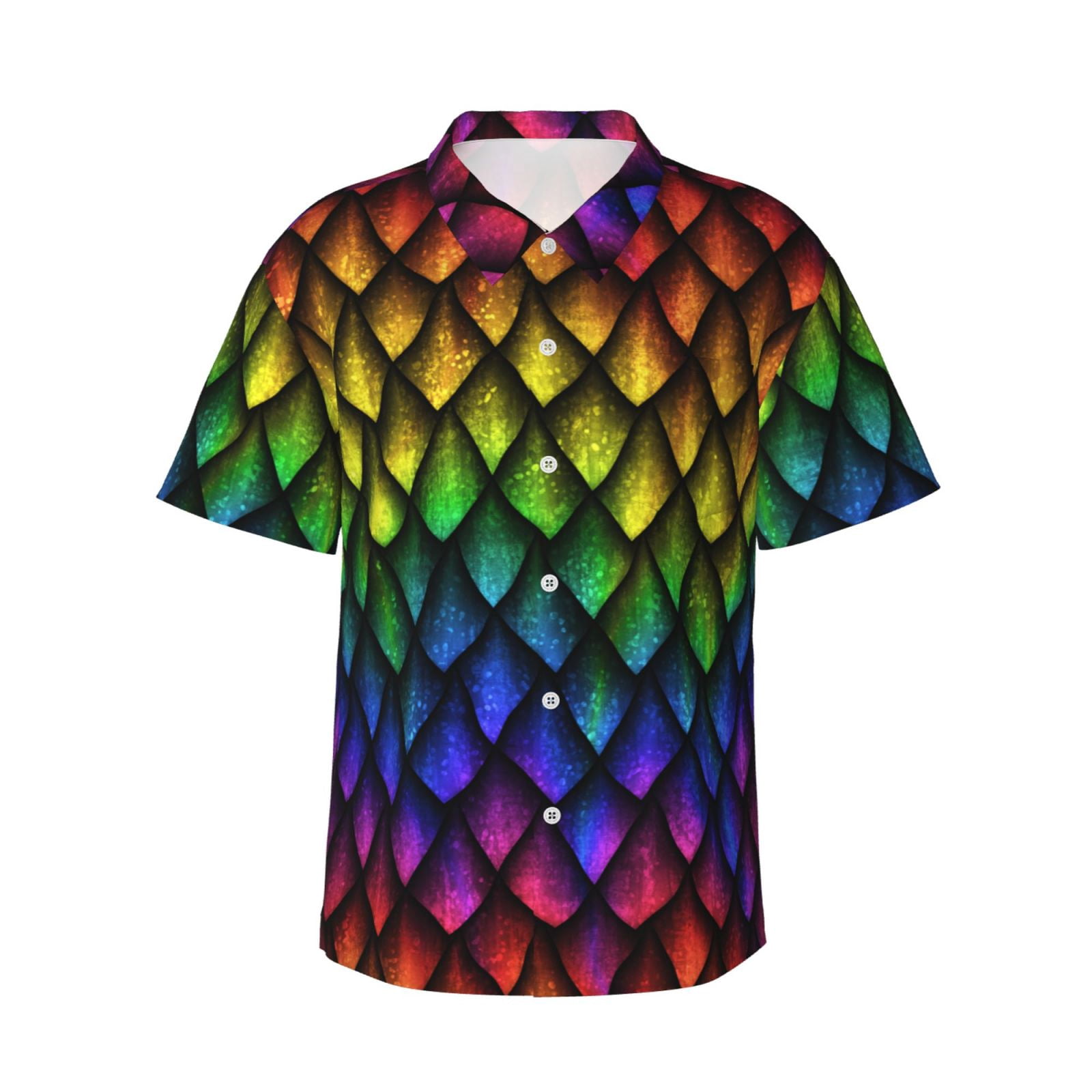 Balery Dragon Scales Print Men's Hawaiian Shirts Short Sleeve Beach ...
