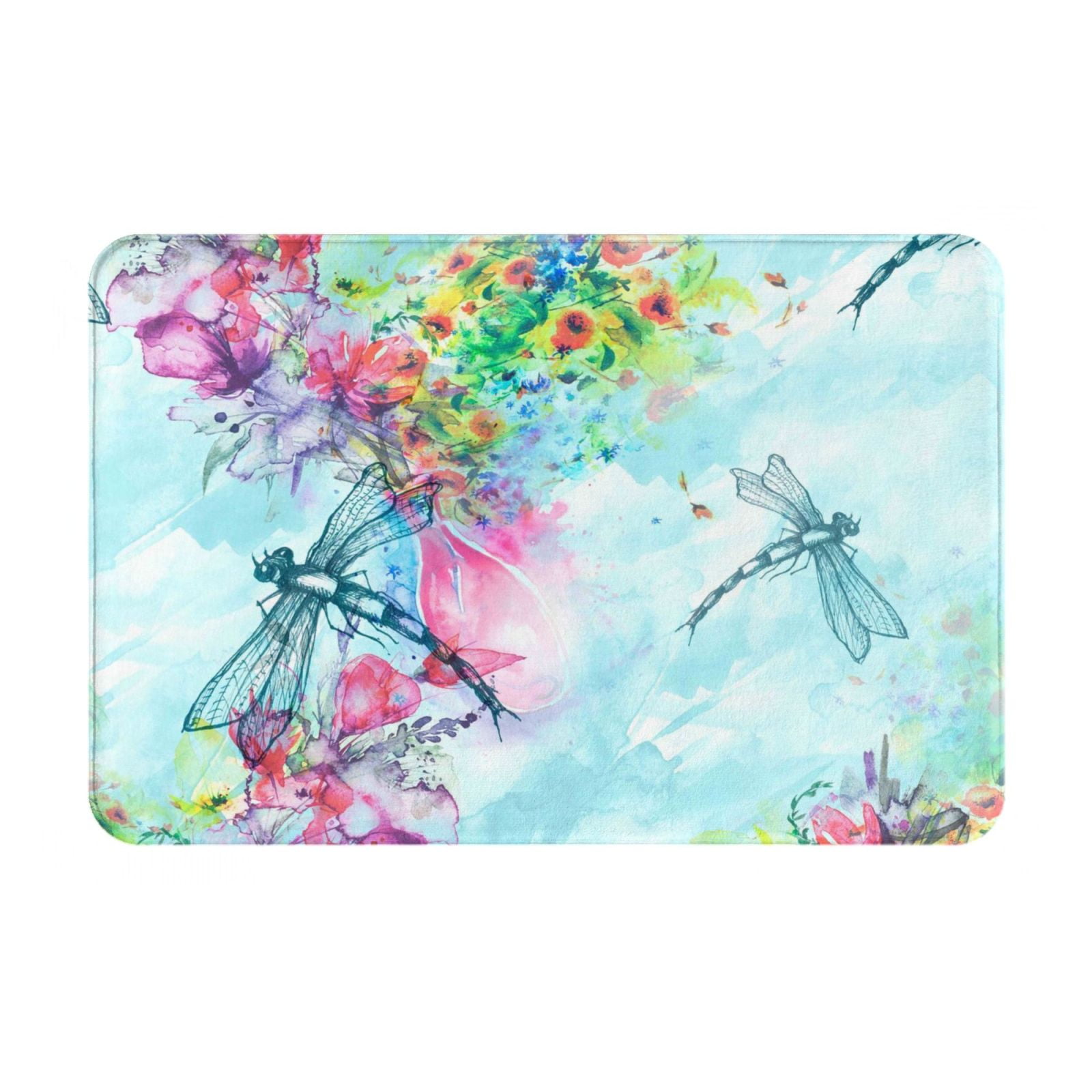 Balery Dragonfly Floral Doormat, Durable Flannel Fabric, Waterproof ...