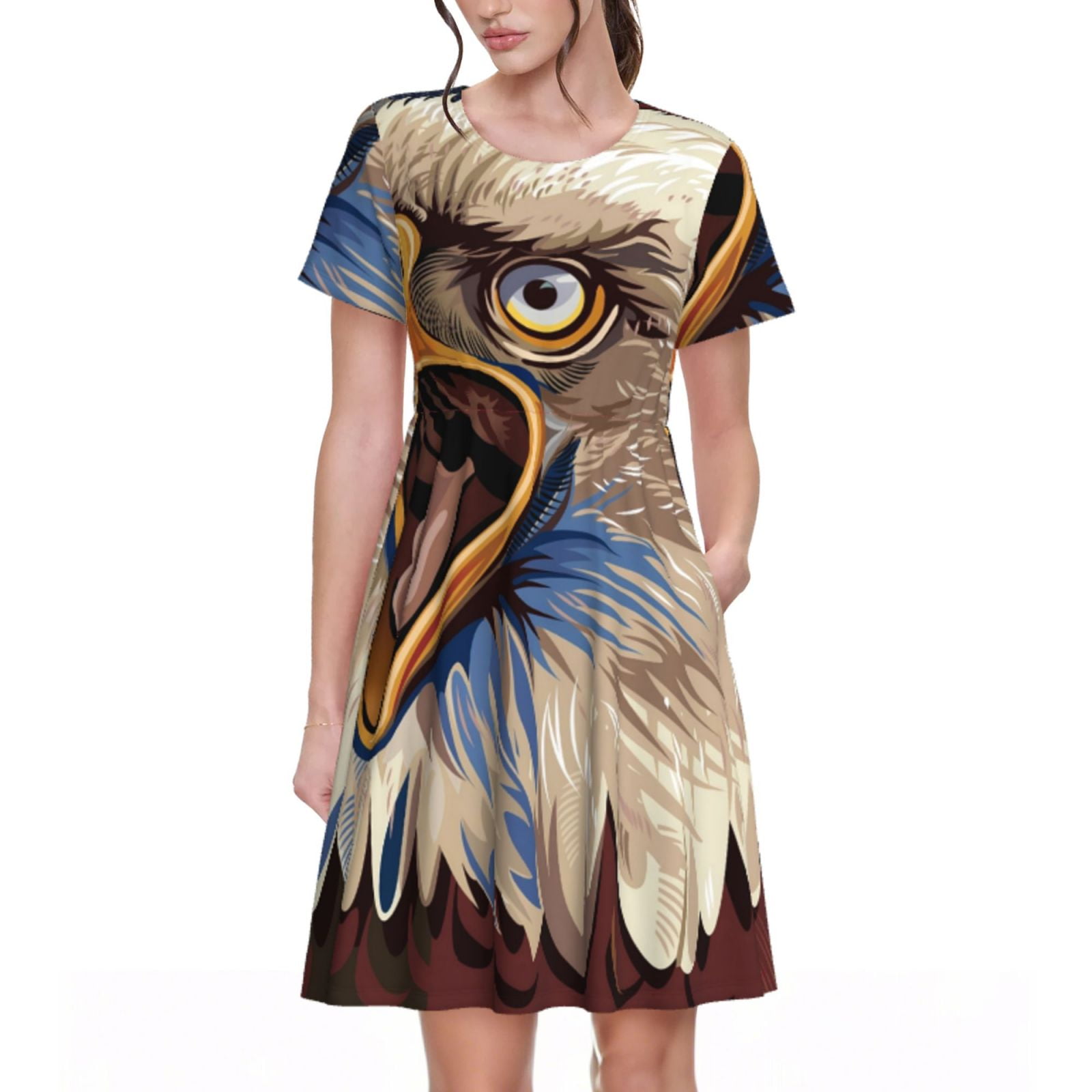 Balery Eagle With USA Flags Pattern Womens Dresses Loose Short sleeve ...