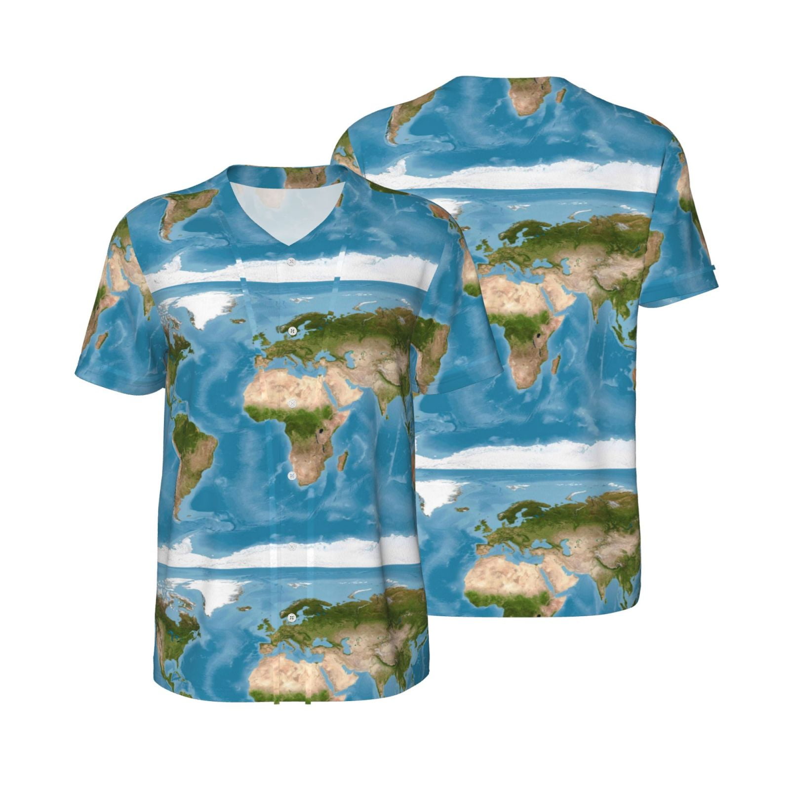 Balery Earth View World Map Baseball Jersey for Men Casual Button Down ...