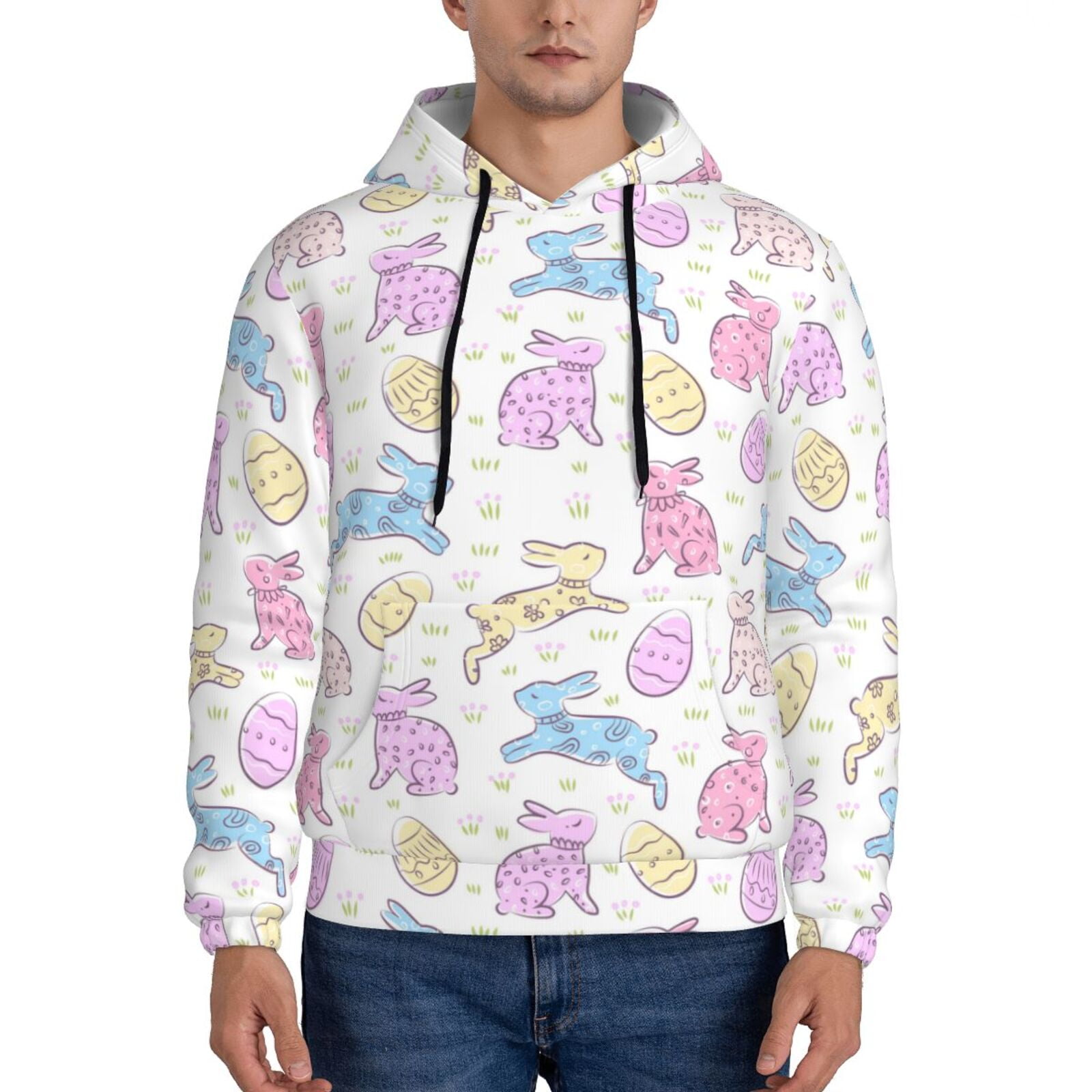 Balery Easter Colorful Rabbit Pattern Mens Hoodie Kangaroo Pocket ...