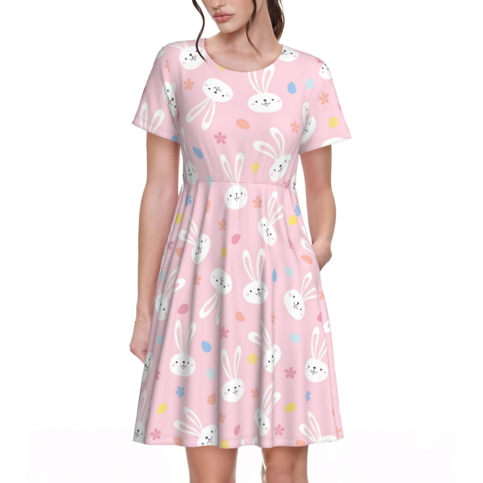 Balery Easter Cute Rabbit Pattern Womens Dresses Loose Short sleeve ...