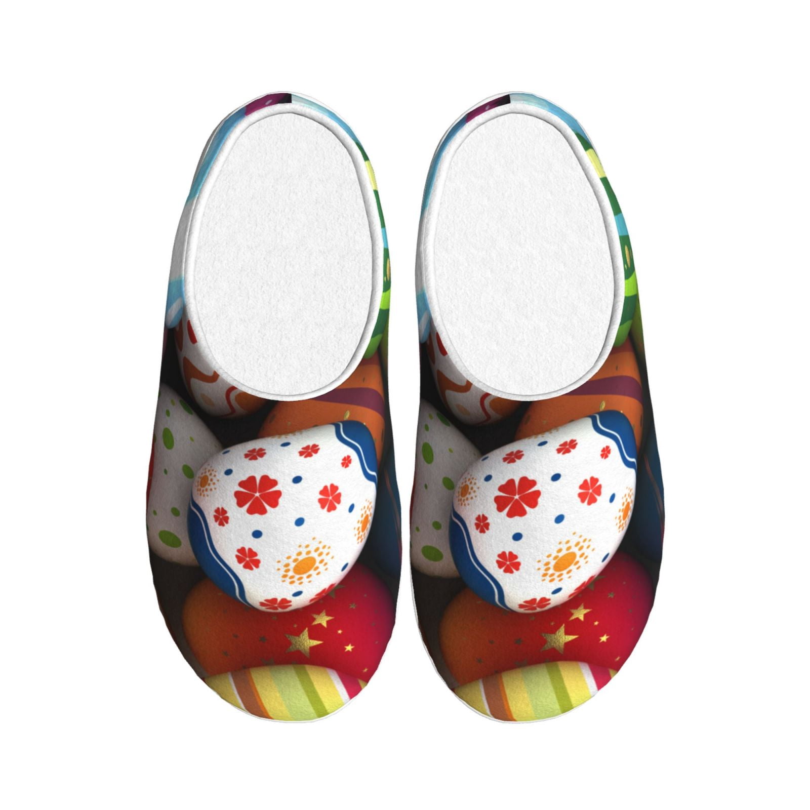 Balery Easter Egg Pattern Women's Fuzzy Memory Foam Slippers Fluffy ...