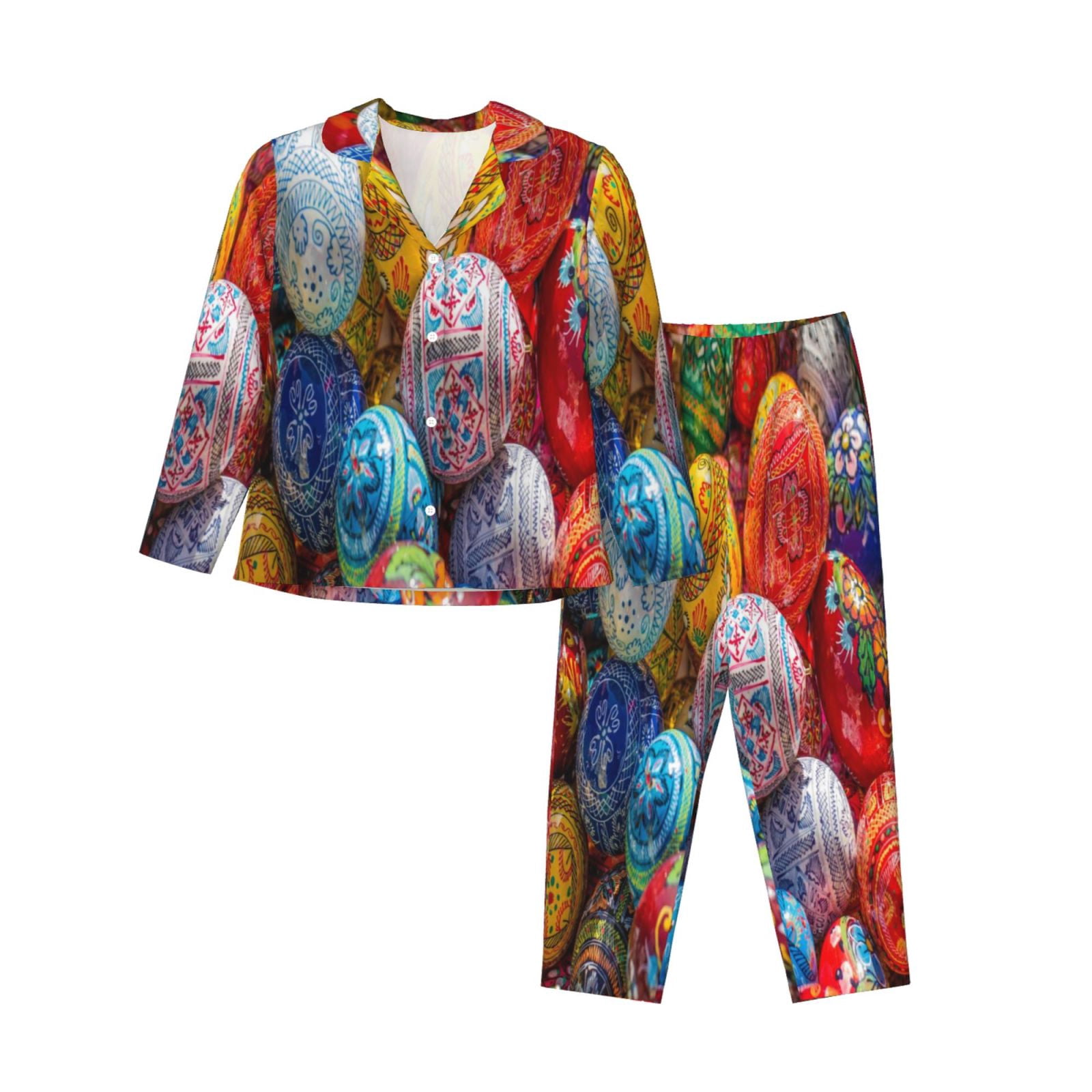Balery Easter Eggs Pattern Pajama Sets for Women Long Sleeve 2 Piece ...