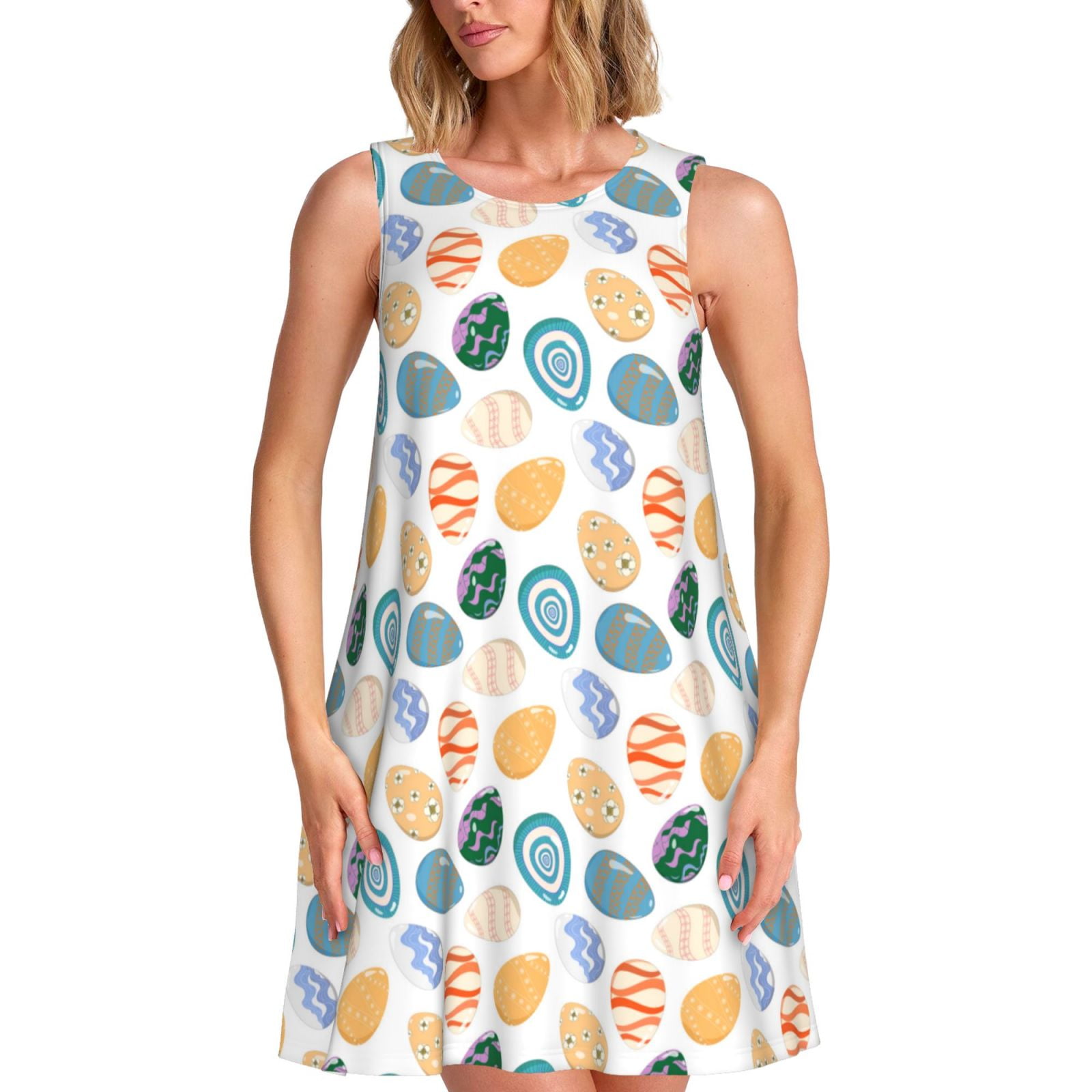 Balery Easter eggs Pattern Women’s Summer Dresses – Loose Sleeveless ...