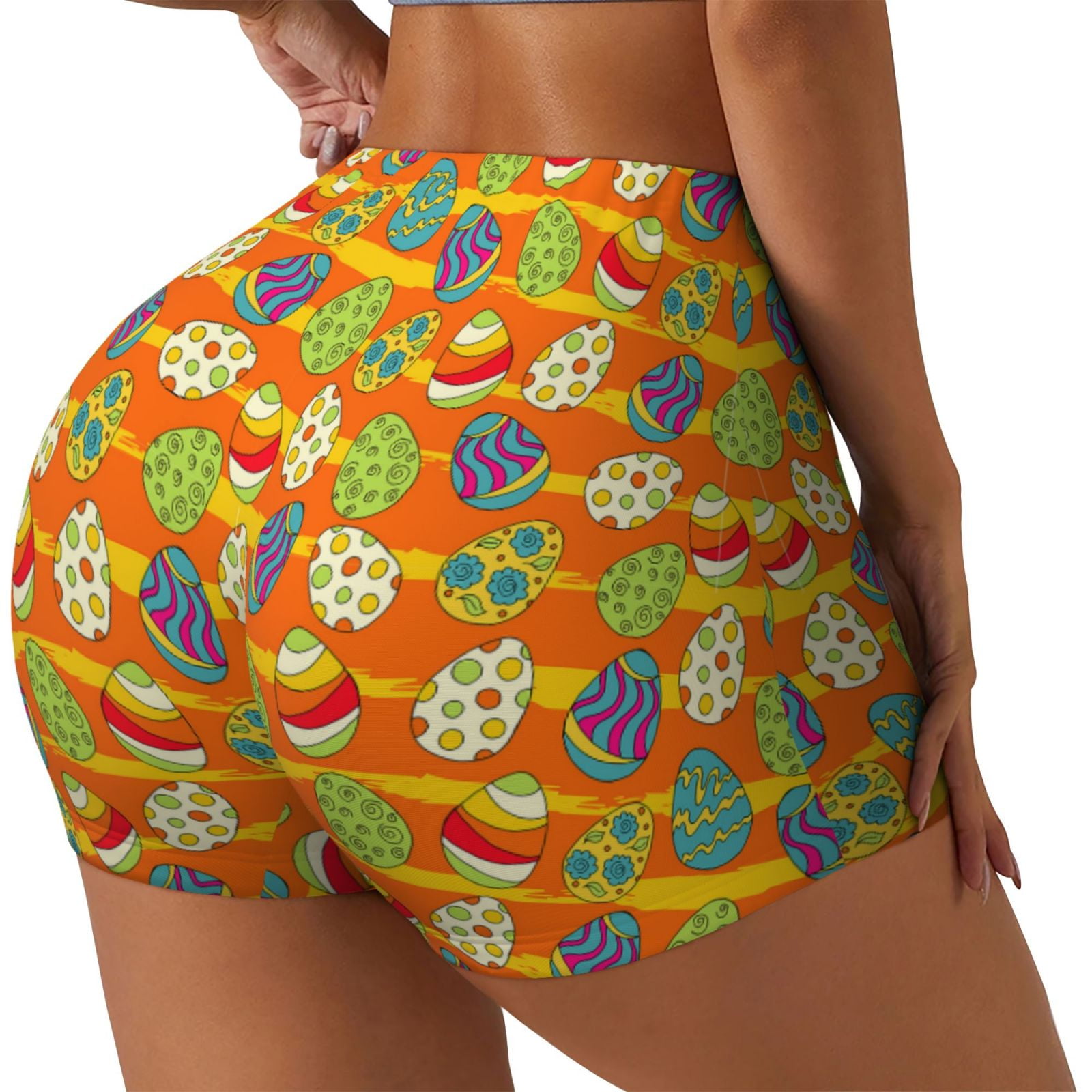 Balery Easter eggs Printed Workout Shorts for Women Seamless Scrunch ...