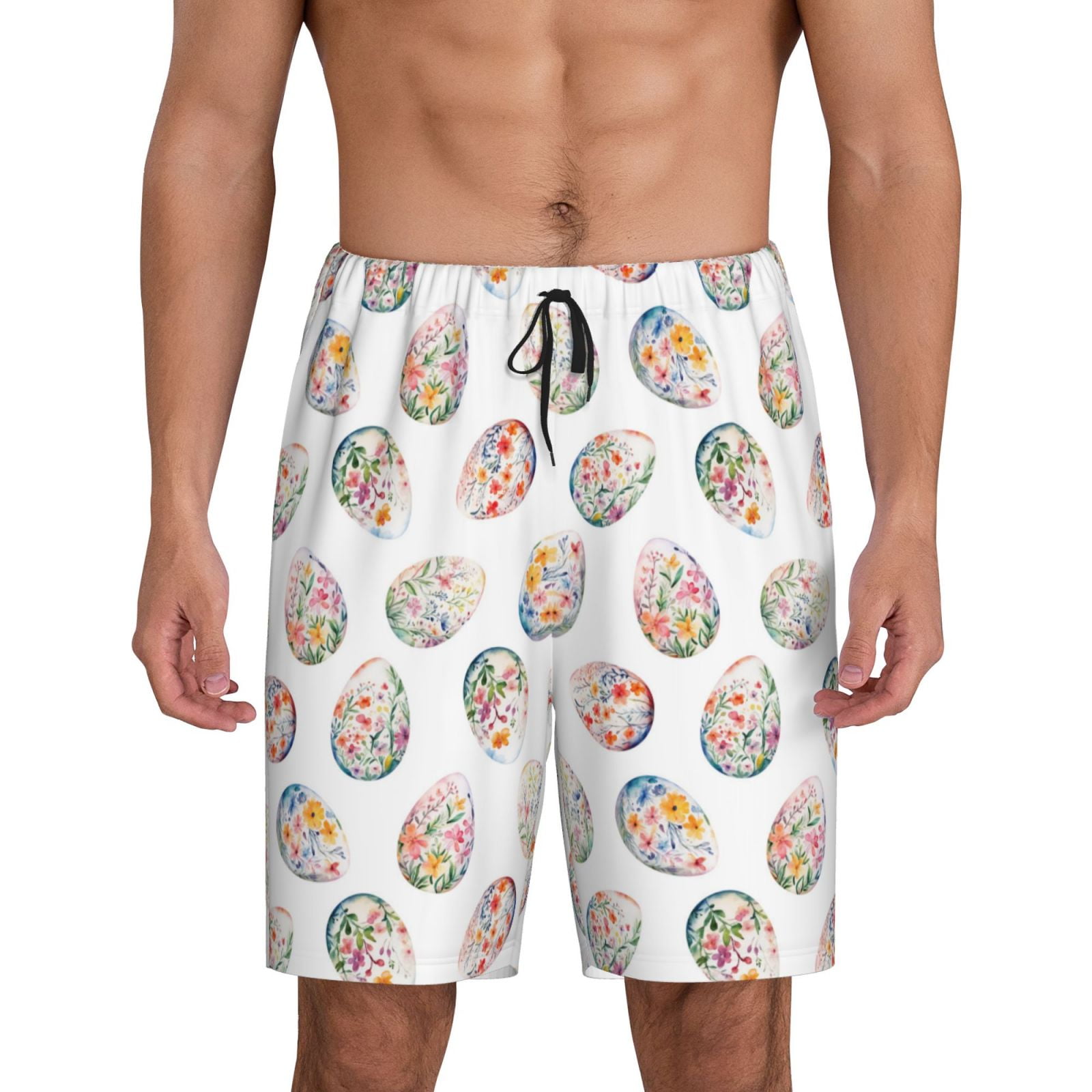 Balery Easter eggs with flowers Pattern Men's Cotton Knit Pajama Shorts ...