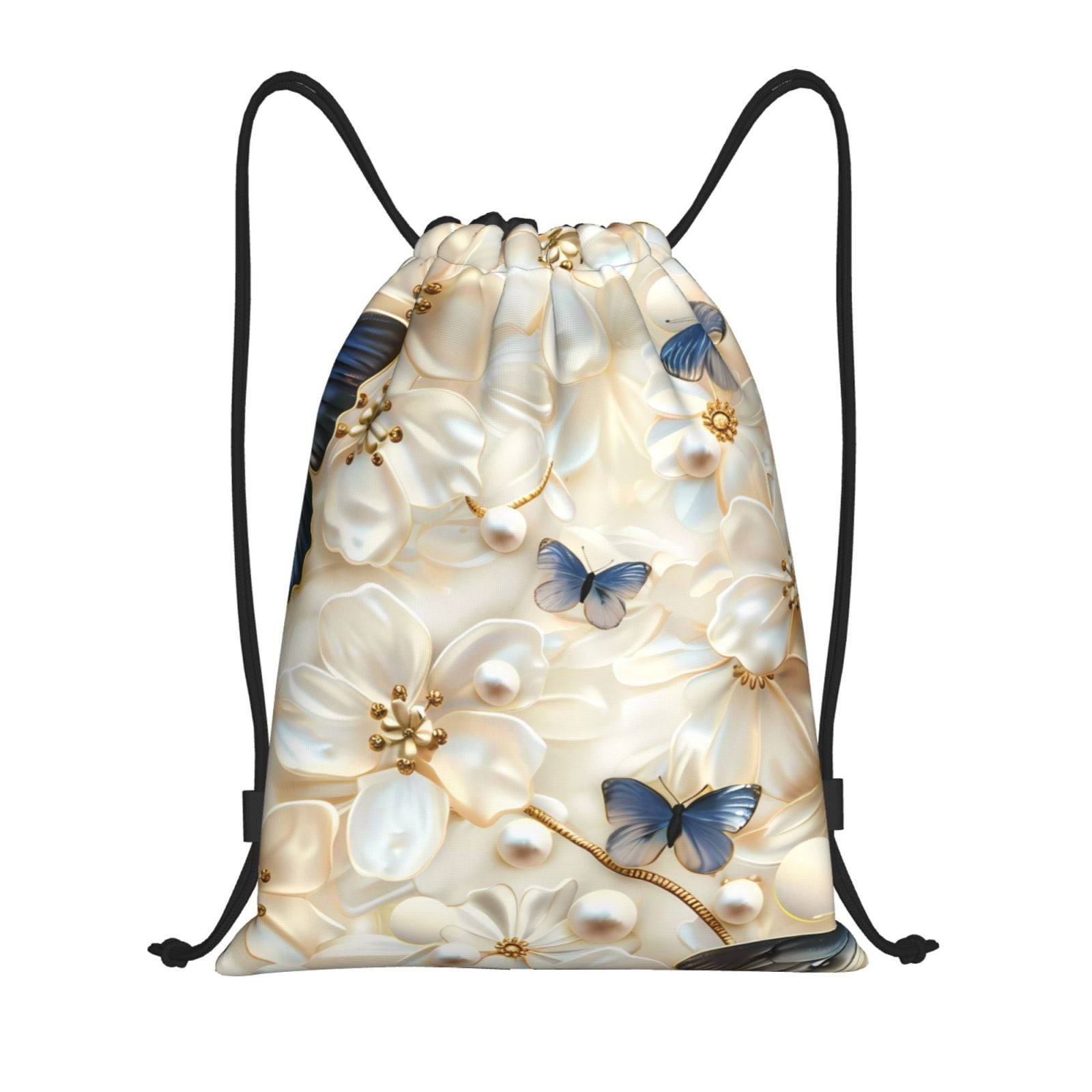 Balery Elegant Butterflies And Pearls Pattern Drawstring Backpack Bag ...