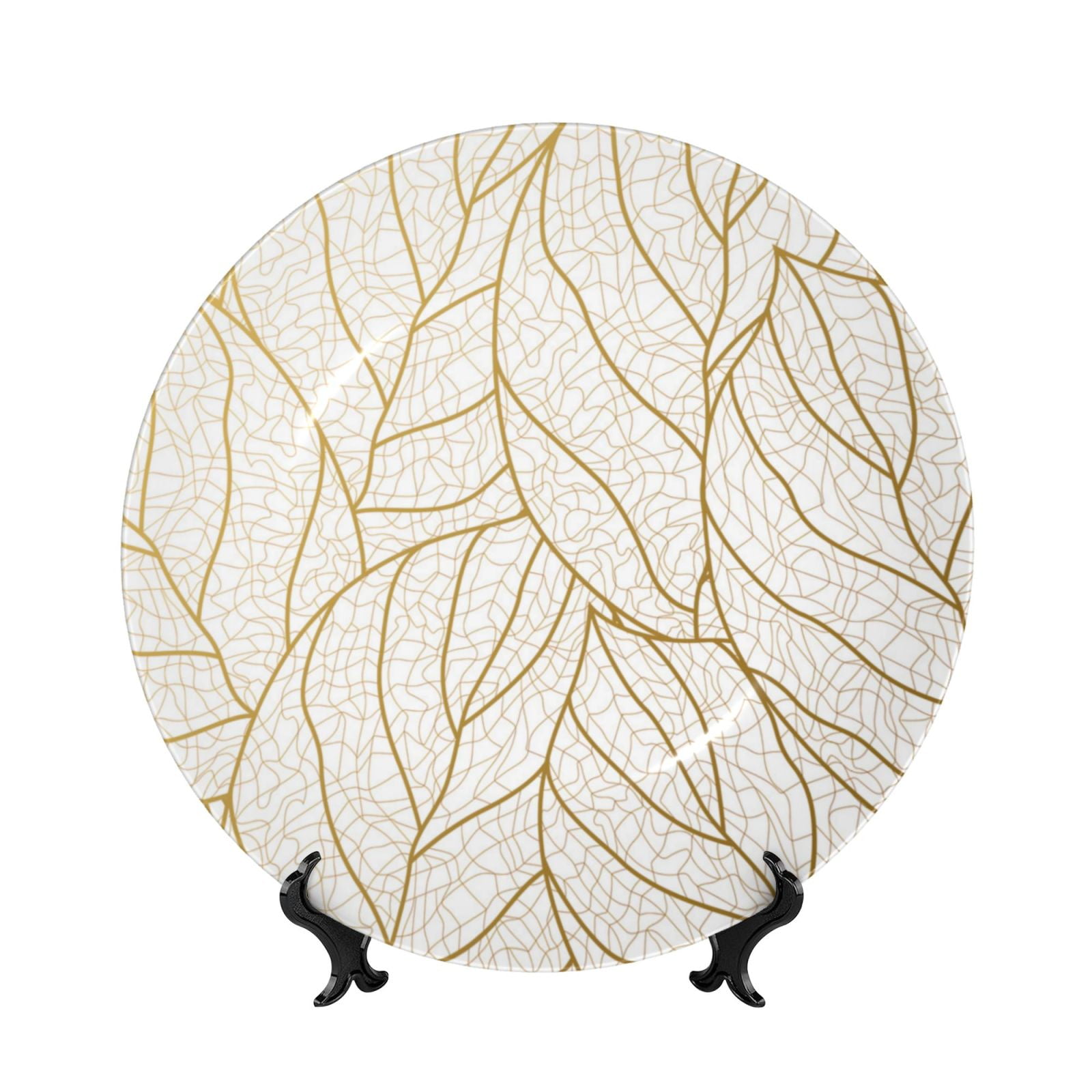 Balery Elegant Gold Leaf Pattern Print Bone China Decorative Plate ...