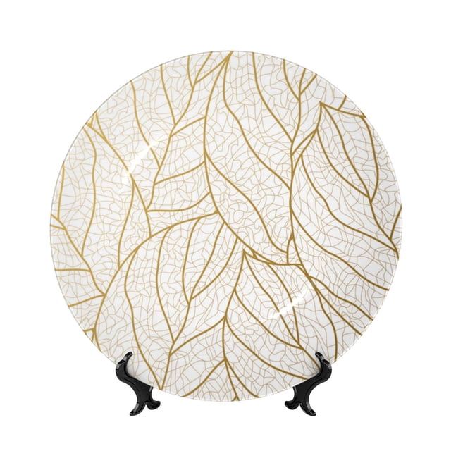 Balery Elegant Gold Leaf Pattern Print Bone China Decorative Plate ...