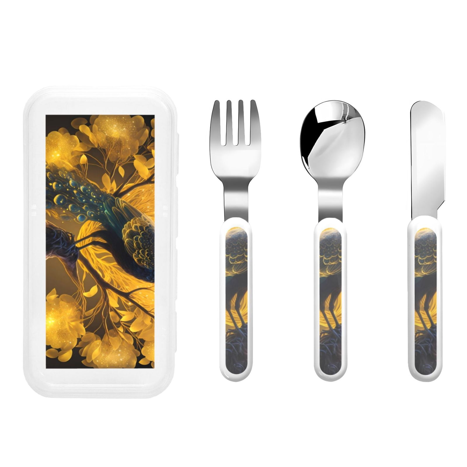 Balery Elegant Gold Leaf Peacock for Stainless Steel Kids Silverware ...