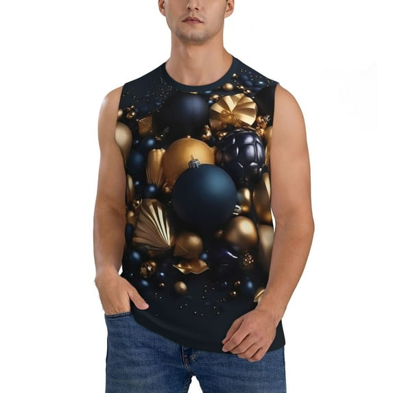 Balery Elegant Golden Blue Ornaments Men's Sleeveless Muscle Shirts ...
