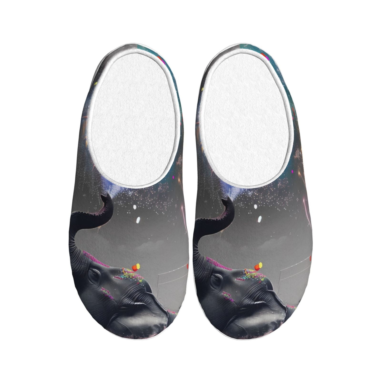 Balery Elephant Fireworks Celebration Pattern Women's Fuzzy Memory Foam ...