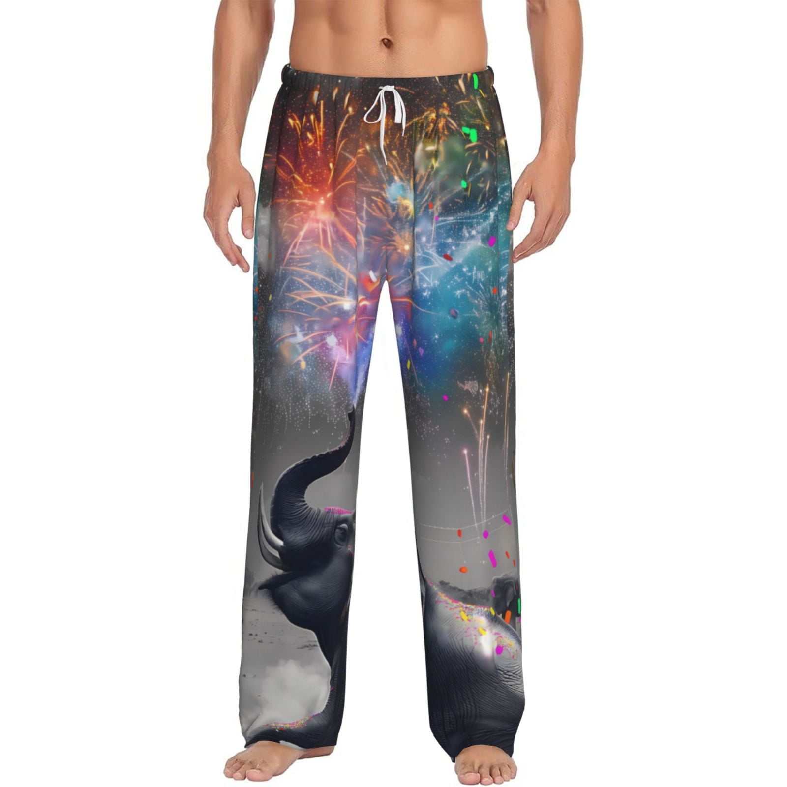 Balery Elephant Fireworks Celebration print Men's Pajama Pants,Ultra ...