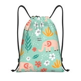 Balery Elephant and Flowers Pattern Drawstring Backpack Bag Sport Gym ...