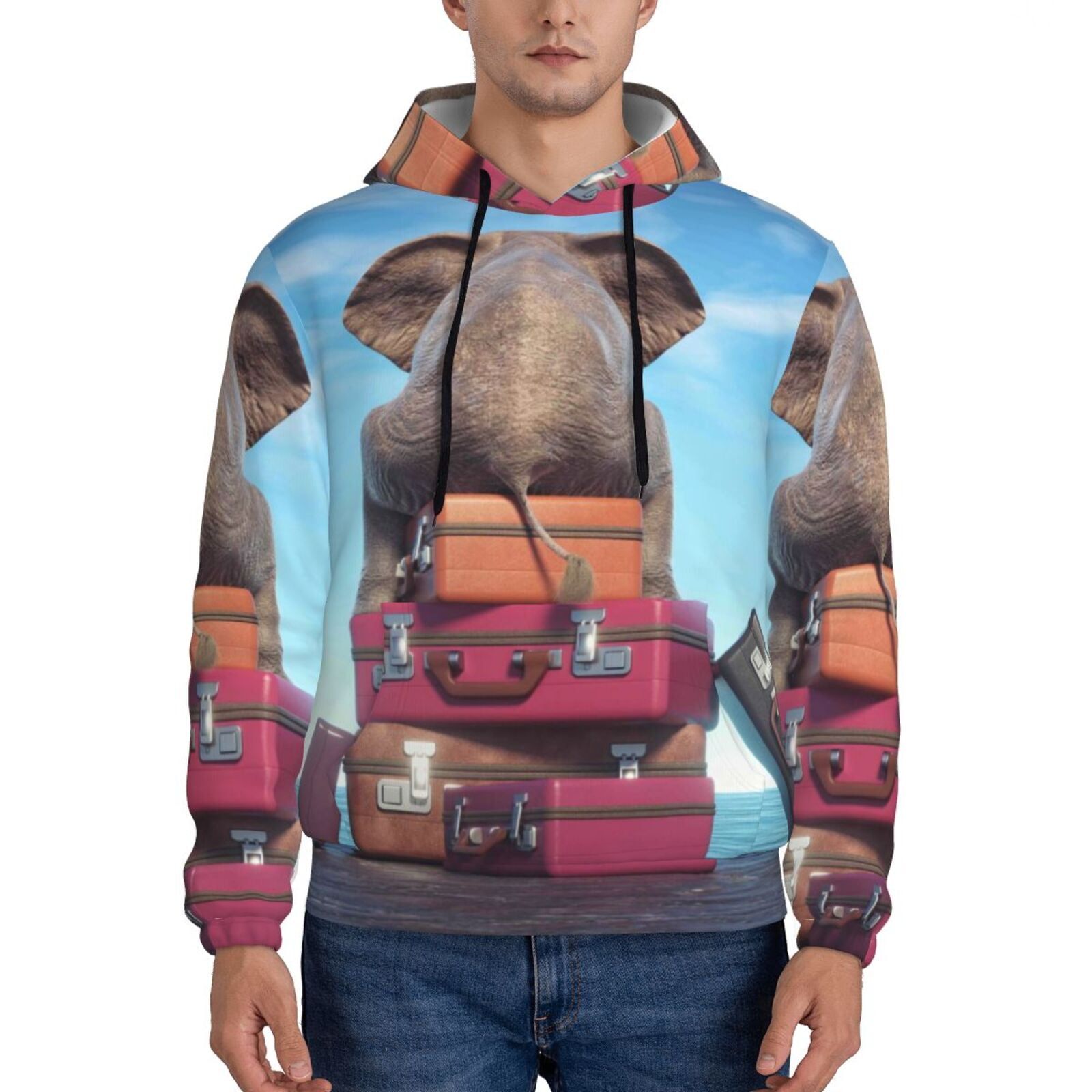 Balery Elephant Sits Pattern Mens Hoodie Kangaroo Pocket Hoodie ...
