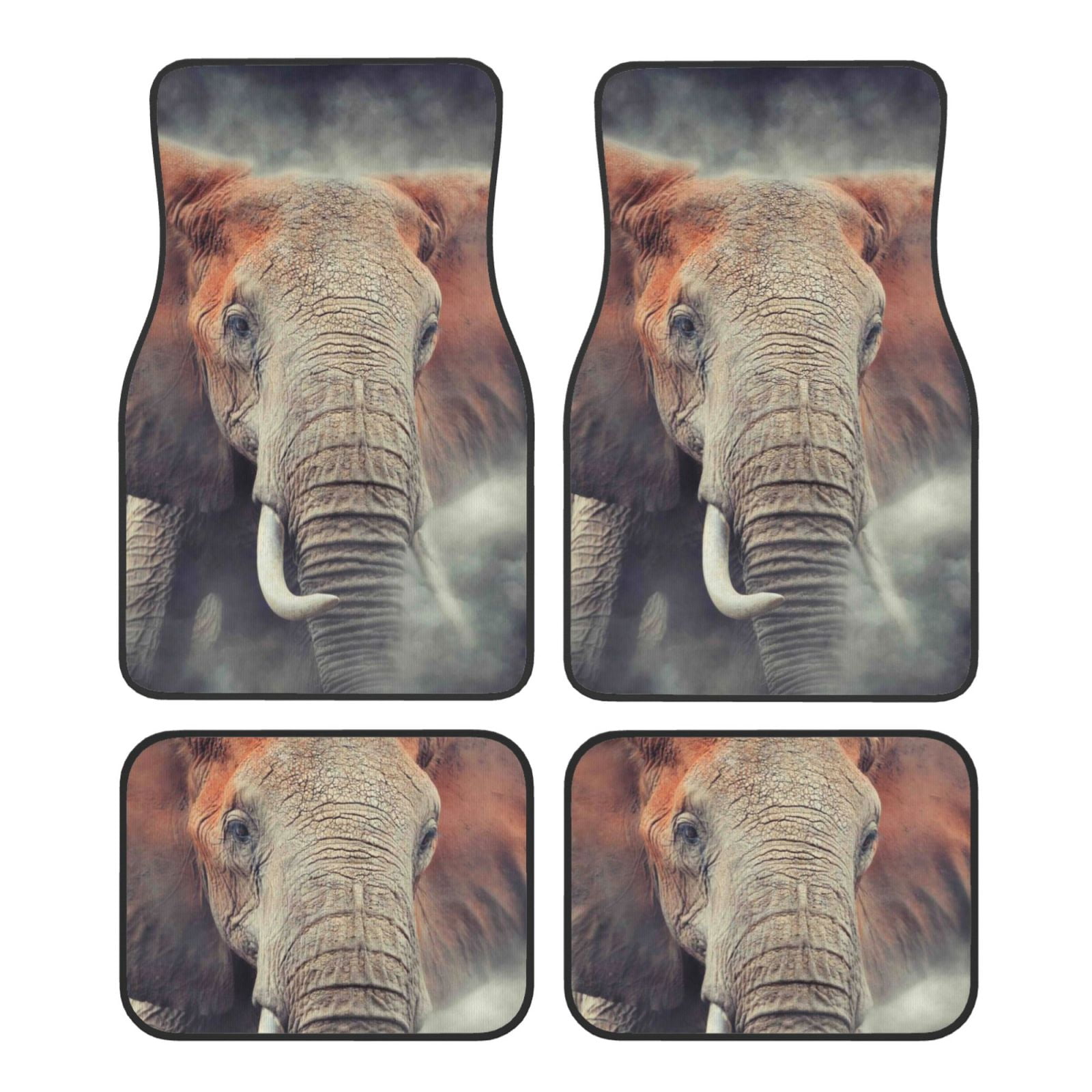 Balery Elephant in Smoke Pattern 4-Piece Floor Mats, Heavy-Duty Rubber ...