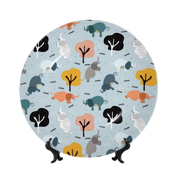 Balery Elephant Tree Print Bone China Decorative Plate Ceramic Dinner ...