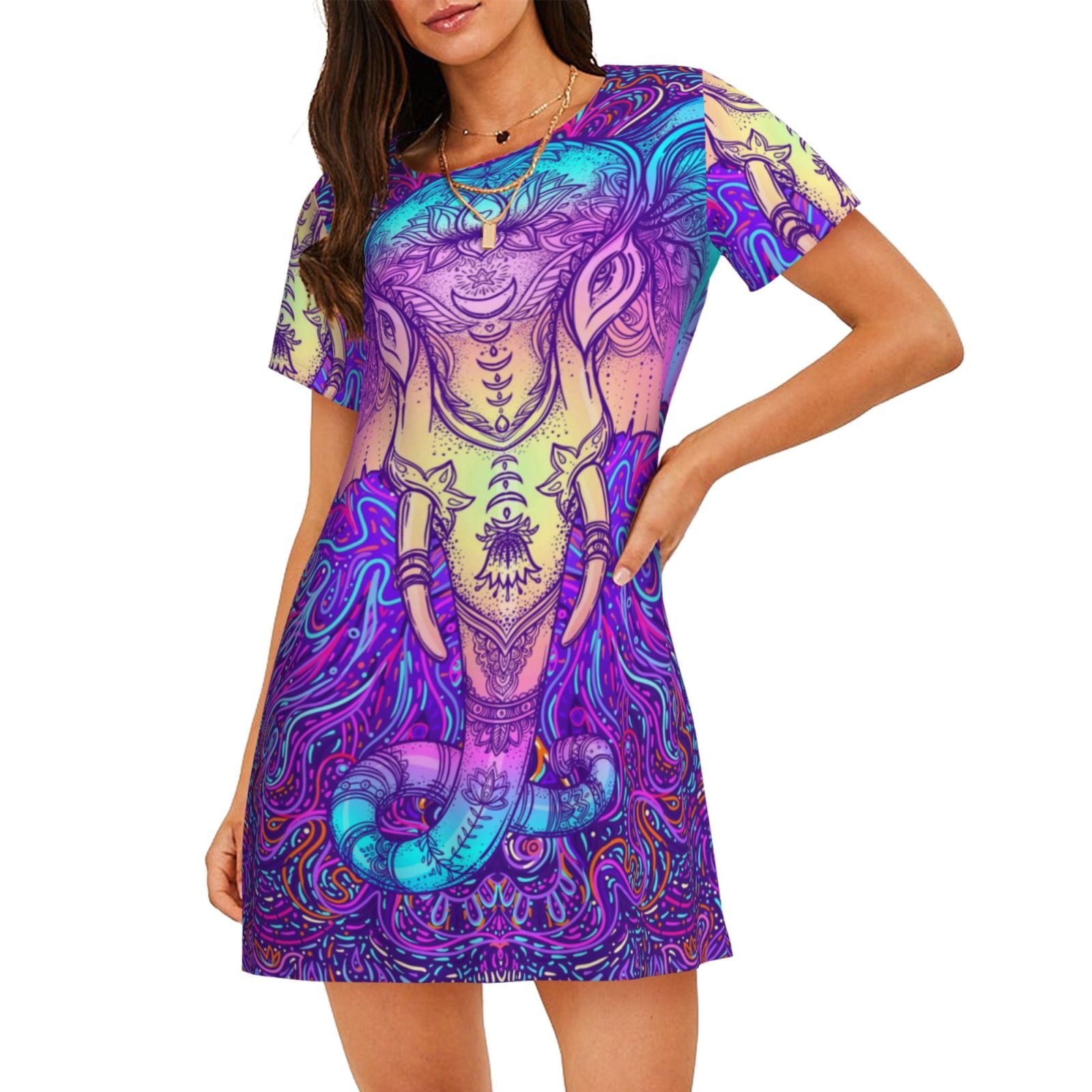 Balery Elephant in Tribal Style Pattern Womens Short Sleeve Sleepshirt ...