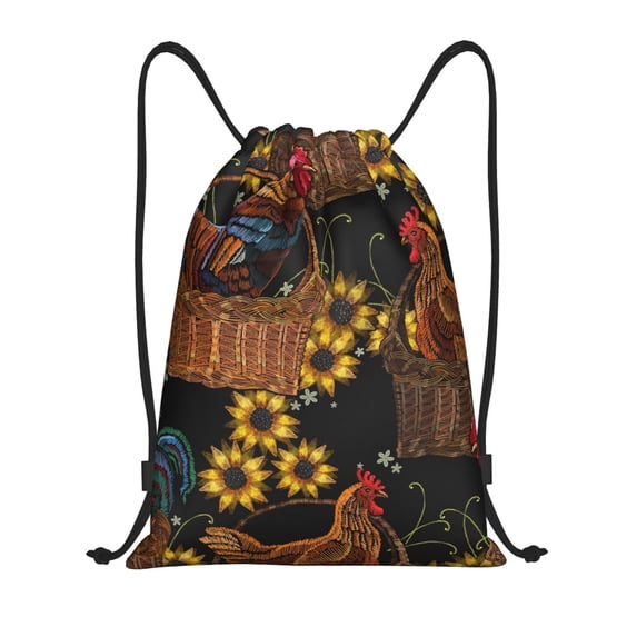 Balery Embroidery Chicken Rooster Pattern Drawstring Backpack Bag Sport ...