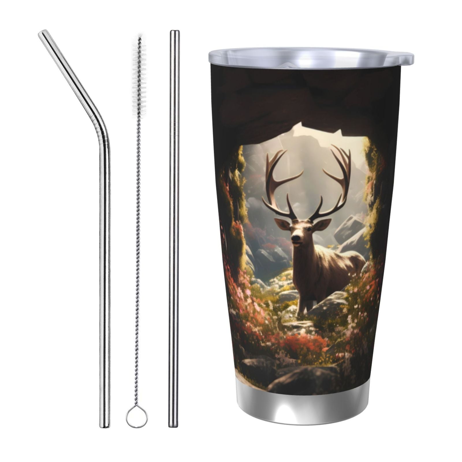 Balery Enchanted Deer In Cave Pattern 20oz Insulated Car Cup with Dual ...