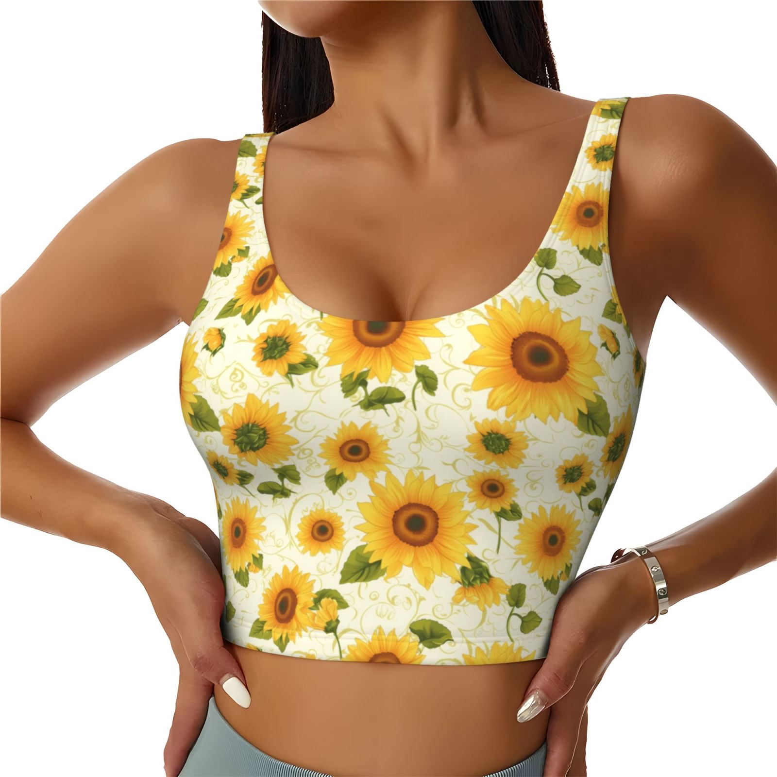 Balery European-style Pattern Sunflower Pattern Racerback Sports Bras for Women - Padded ...