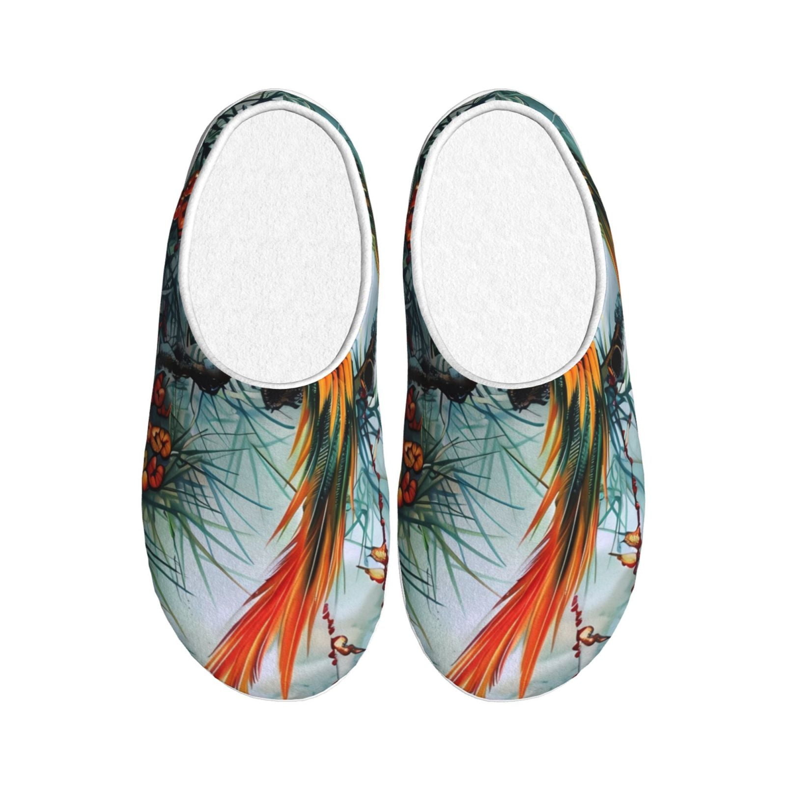 Balery Exotic Birds Forest Pattern Women's Fuzzy Memory Foam Slippers ...