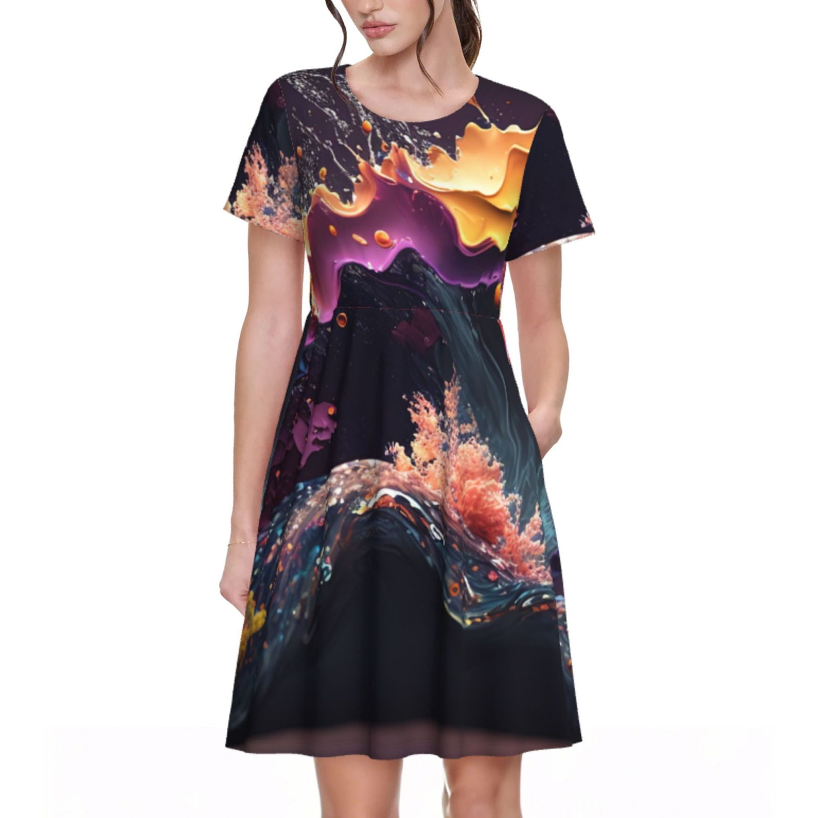 Balery Explosive Fluid Splash Art Pattern Womens Dresses Loose Short ...