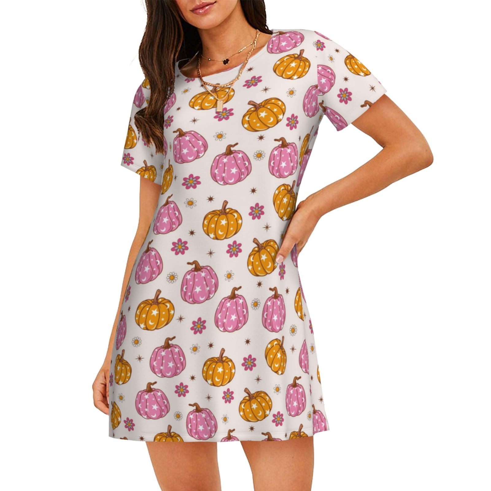 Balery Fall 70s Groovy Hippie 1 Pattern Womens Short Sleeve Sleepshirt ...