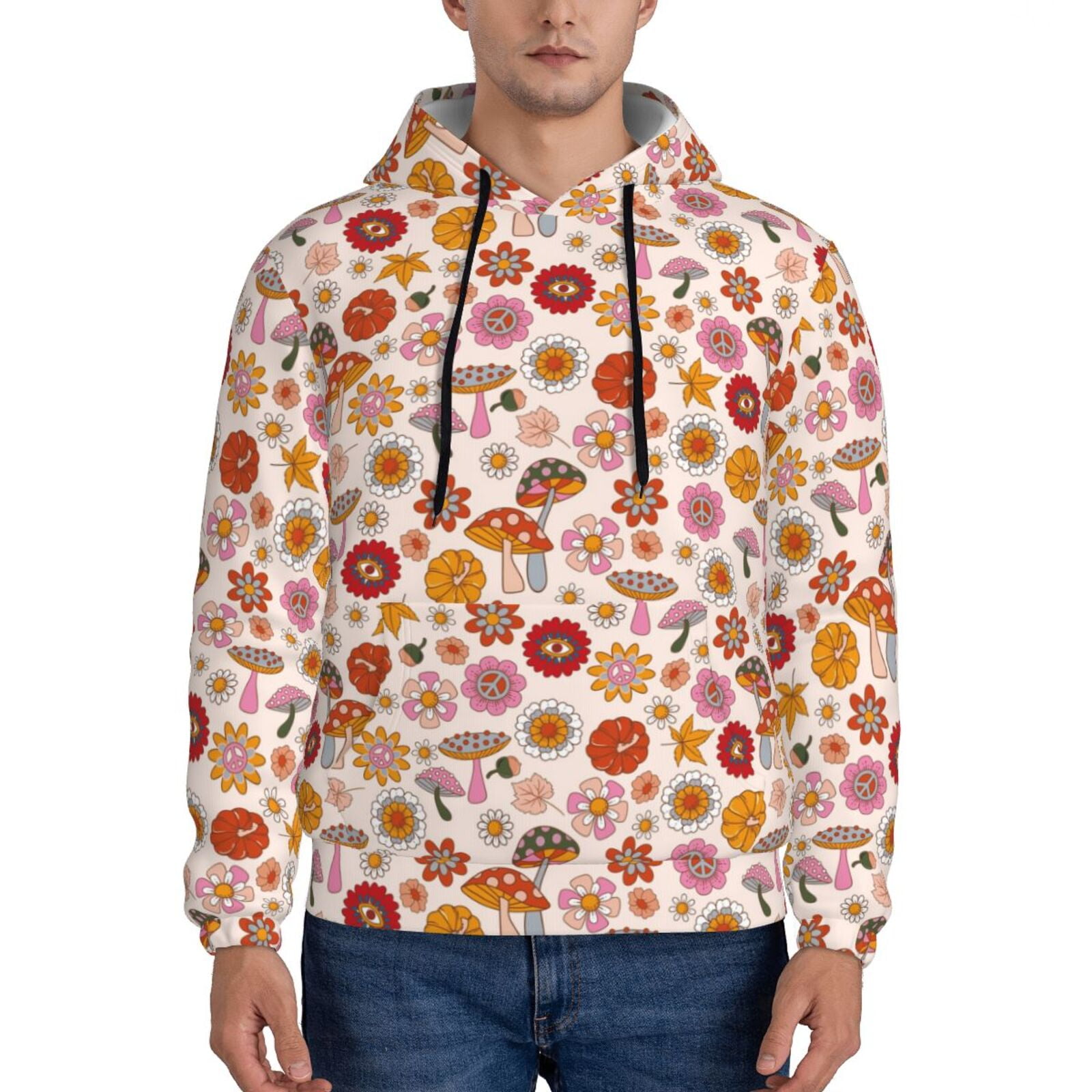 Balery Fall 70s Groovy Hippie Pattern Mens Hoodie Kangaroo Pocket ...