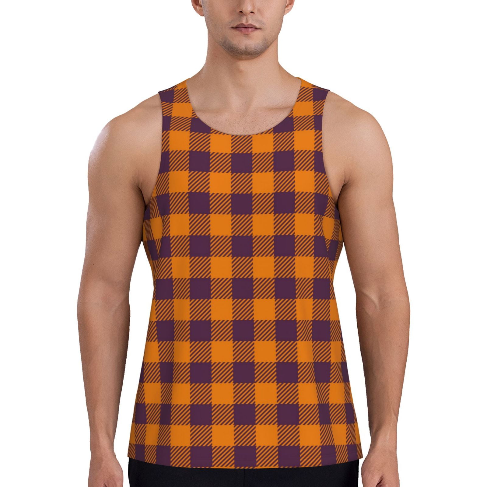 Balery Fall Buffalo Plaid Pattern Men's Workout Tank Top Gym Muscle Tee ...