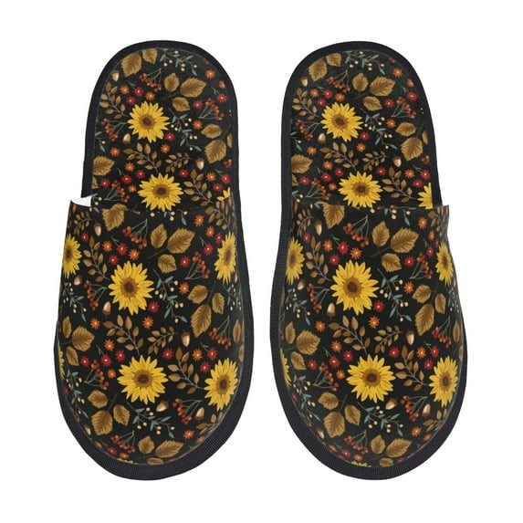 Balery Fall Daisy Leaf Slient Indoor Furry Fleece Comfort House Shoes ...