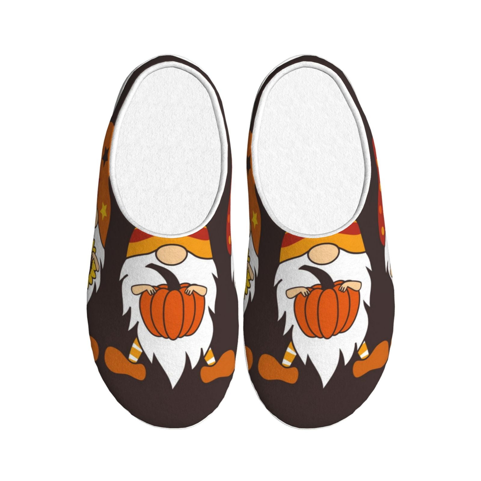 Balery Fall Gnomes Pattern Women's Fuzzy Memory Foam Slippers Fluffy ...