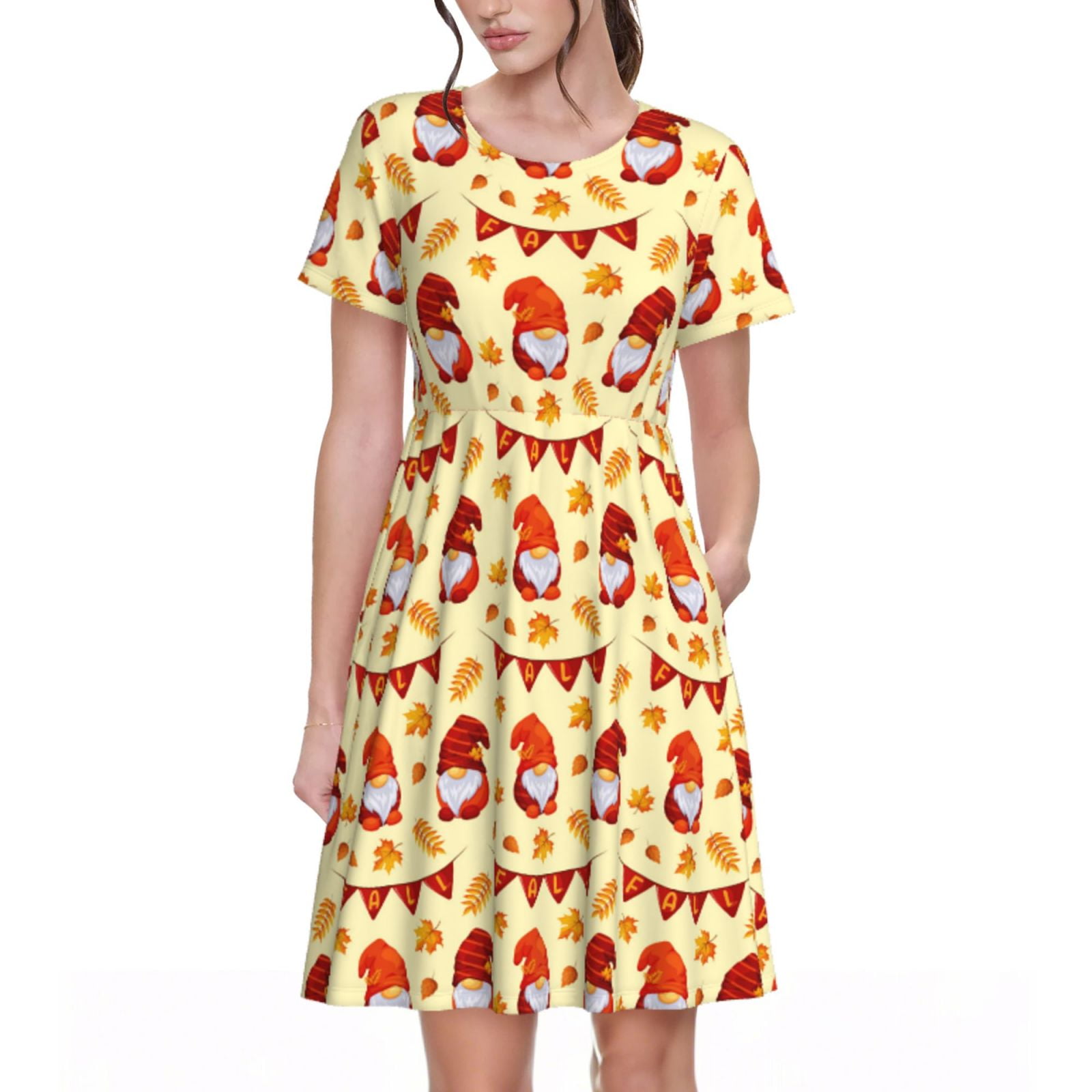 Balery Fall Gnomes Pattern Womens Dresses Loose Short sleeve Sundresses ...