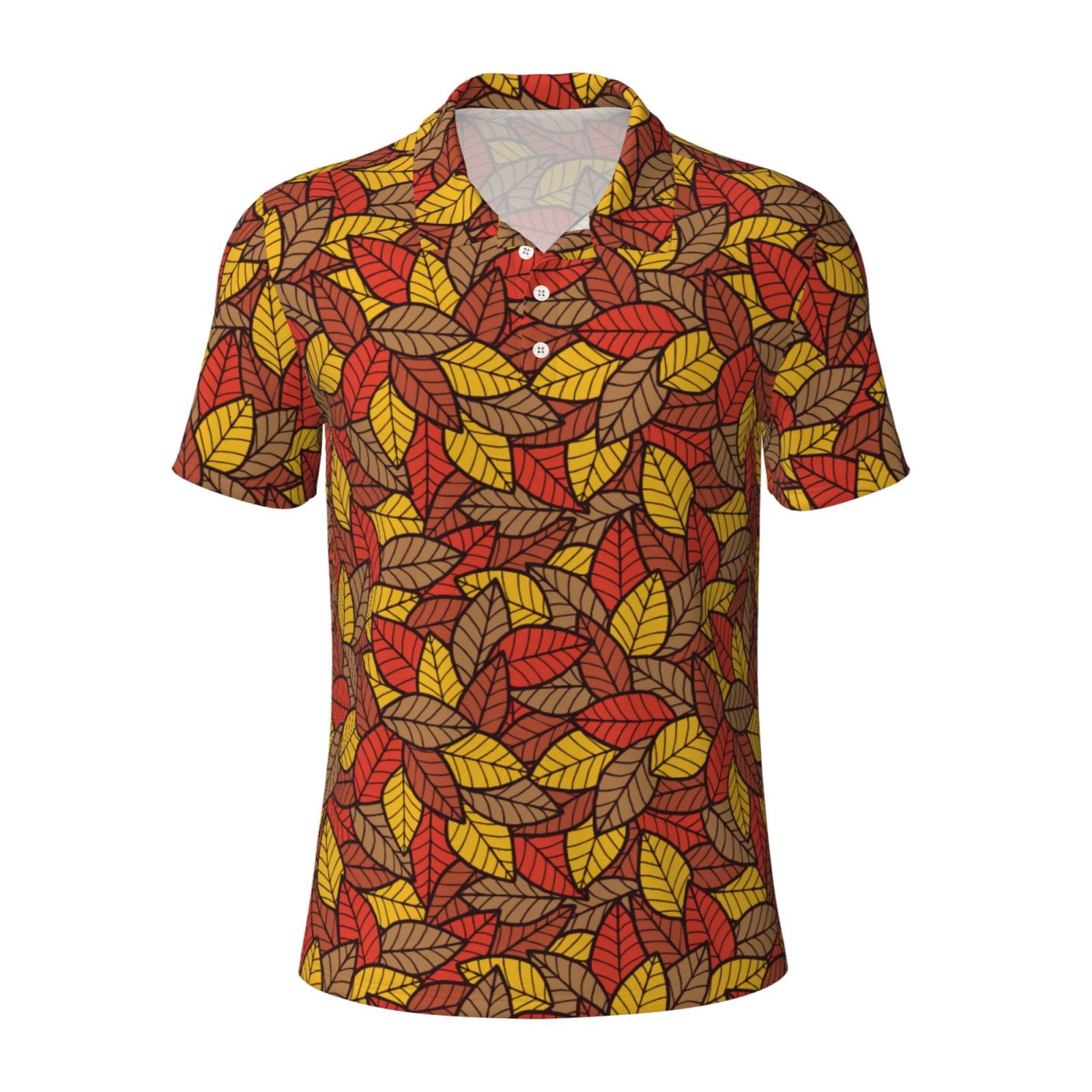 Balery Fall Leaves Printed Men’s Short Sleeve Polo Shirt, Midweight Men ...