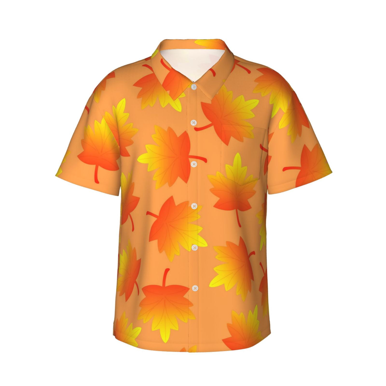 Balery Fall Maple Leaves Print Men's Hawaiian Shirts Short Sleeve Beach ...