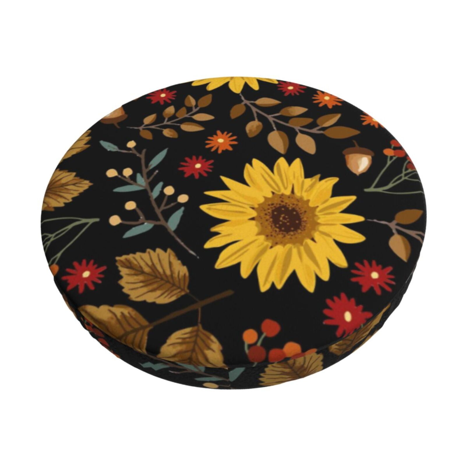 Balery Fall Sunflowers Leaves Round Bar Stool Seat Covers Velvet Fabric ...
