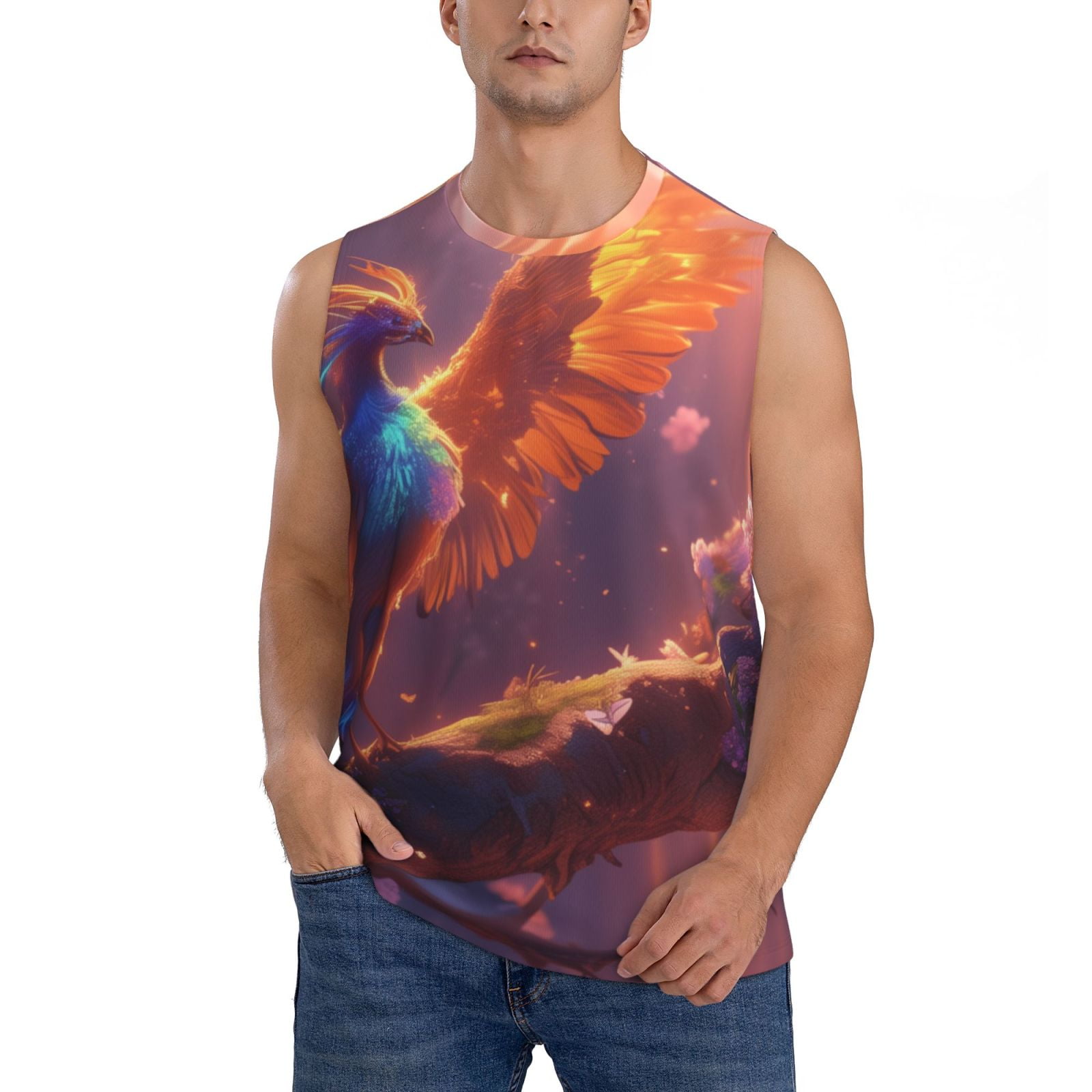 Balery Fantasy Bird Illustration Men's Sleeveless Muscle Shirts Workout ...