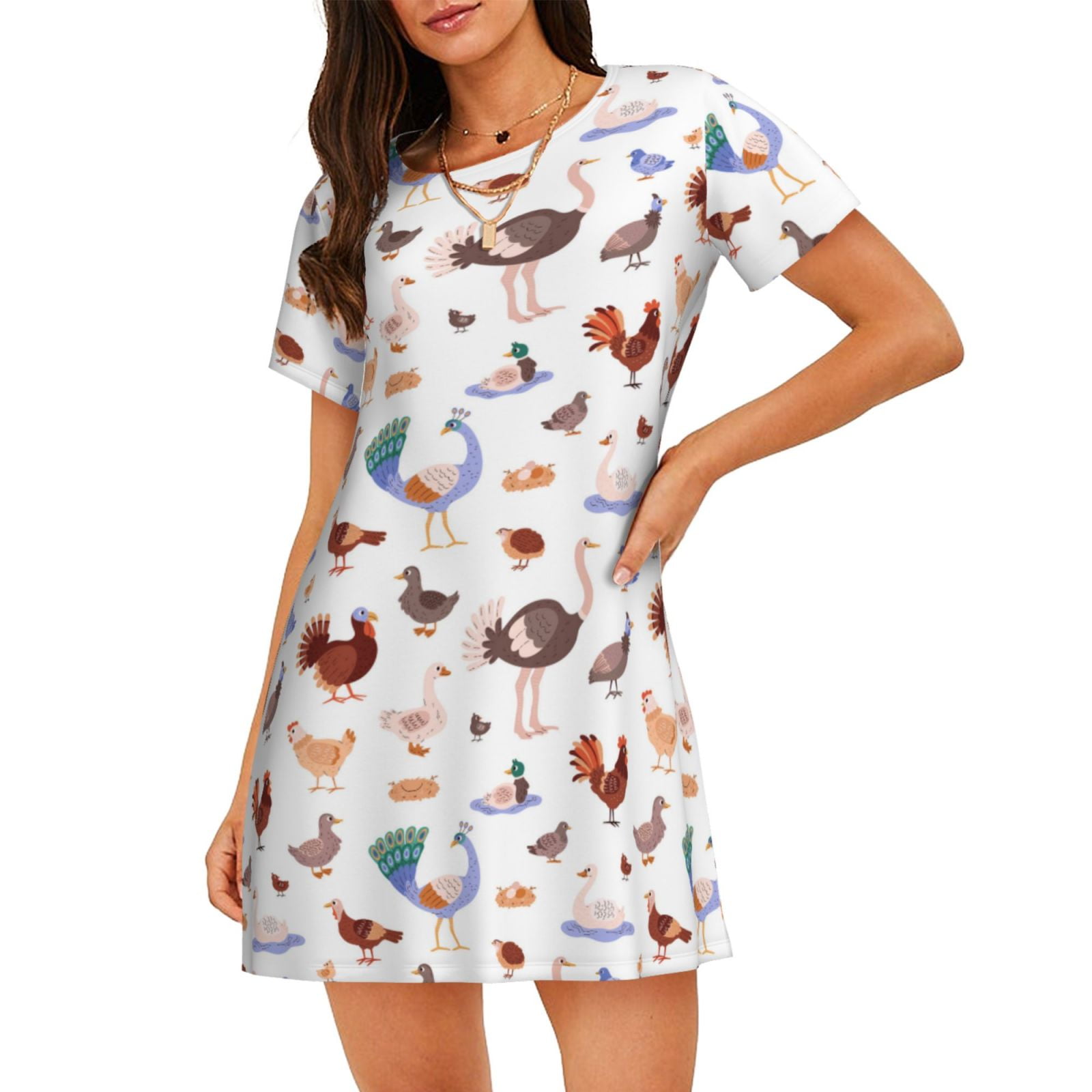 Balery Farm Birds Goose Pattern Womens Short Sleeve Sleepshirt ...