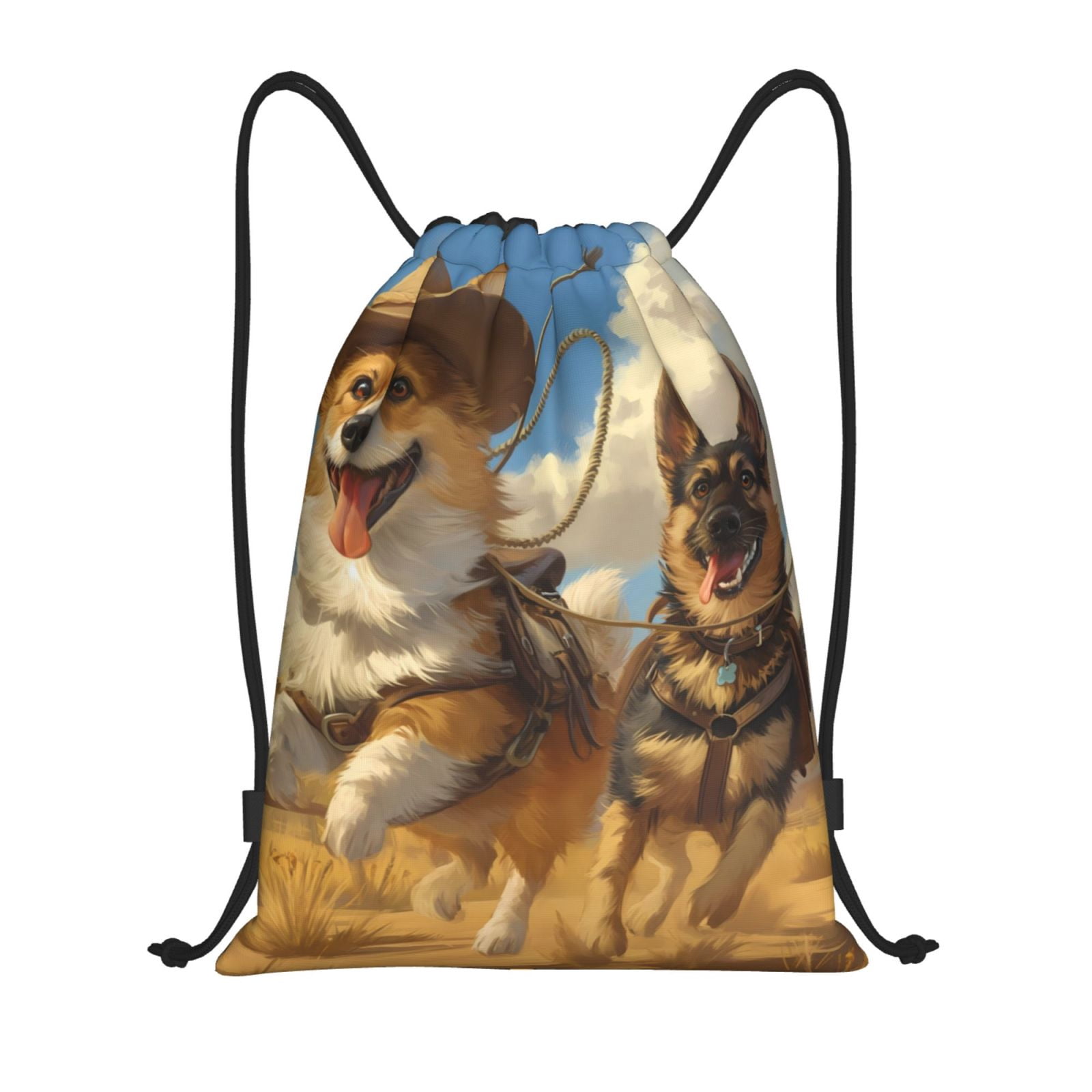 Balery Farm Corgi German Shepherd Pattern Drawstring Backpack Bag Sport ...